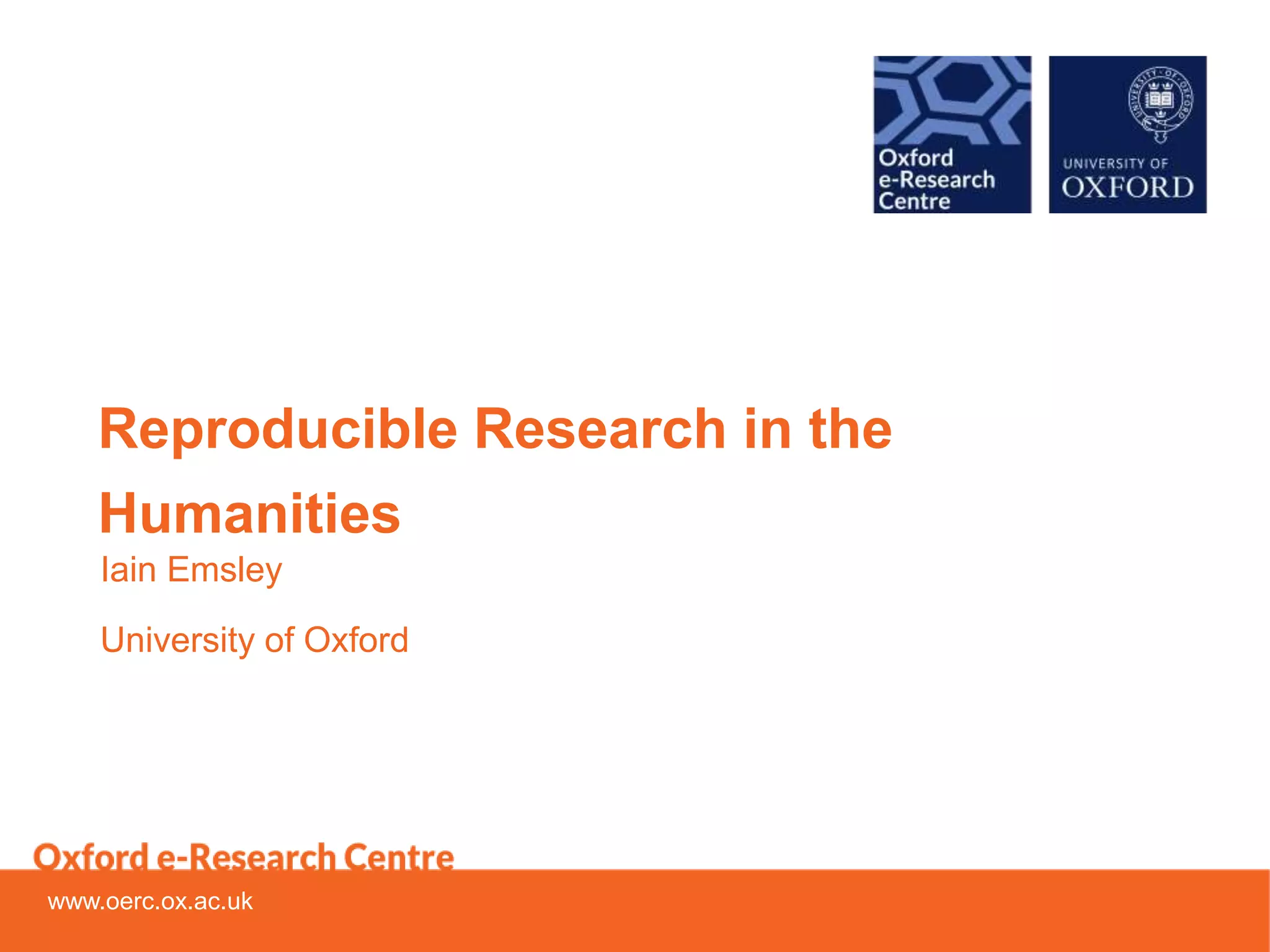 Reproducible Research in the Humanities | PPT