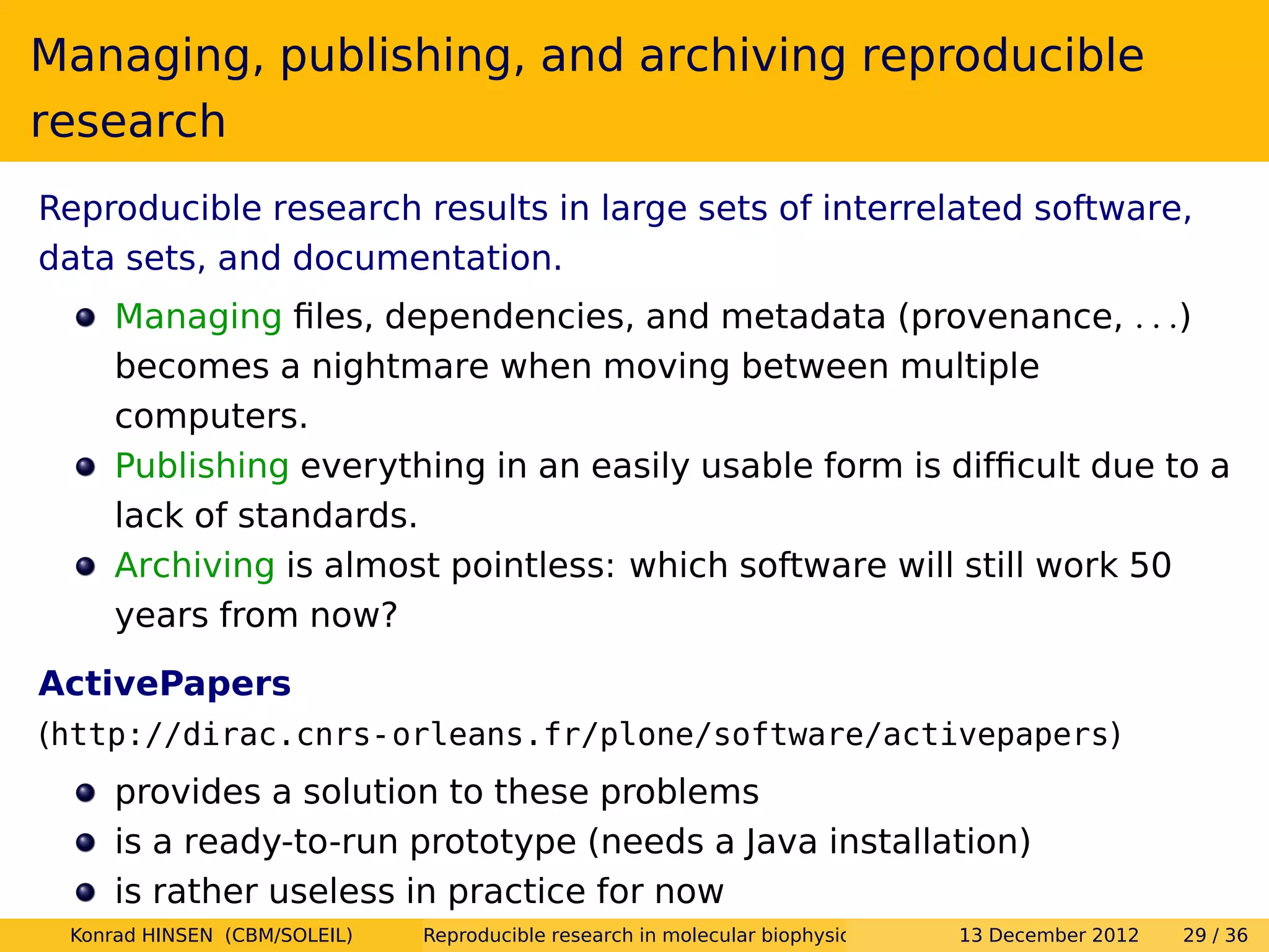 Reproducible research in molecular biophysics and structural biology | PPT