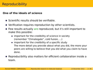 Reproducible research in molecular biophysics and structural biology | PPT