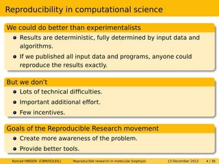 Reproducible research in molecular biophysics and structural biology | PPT