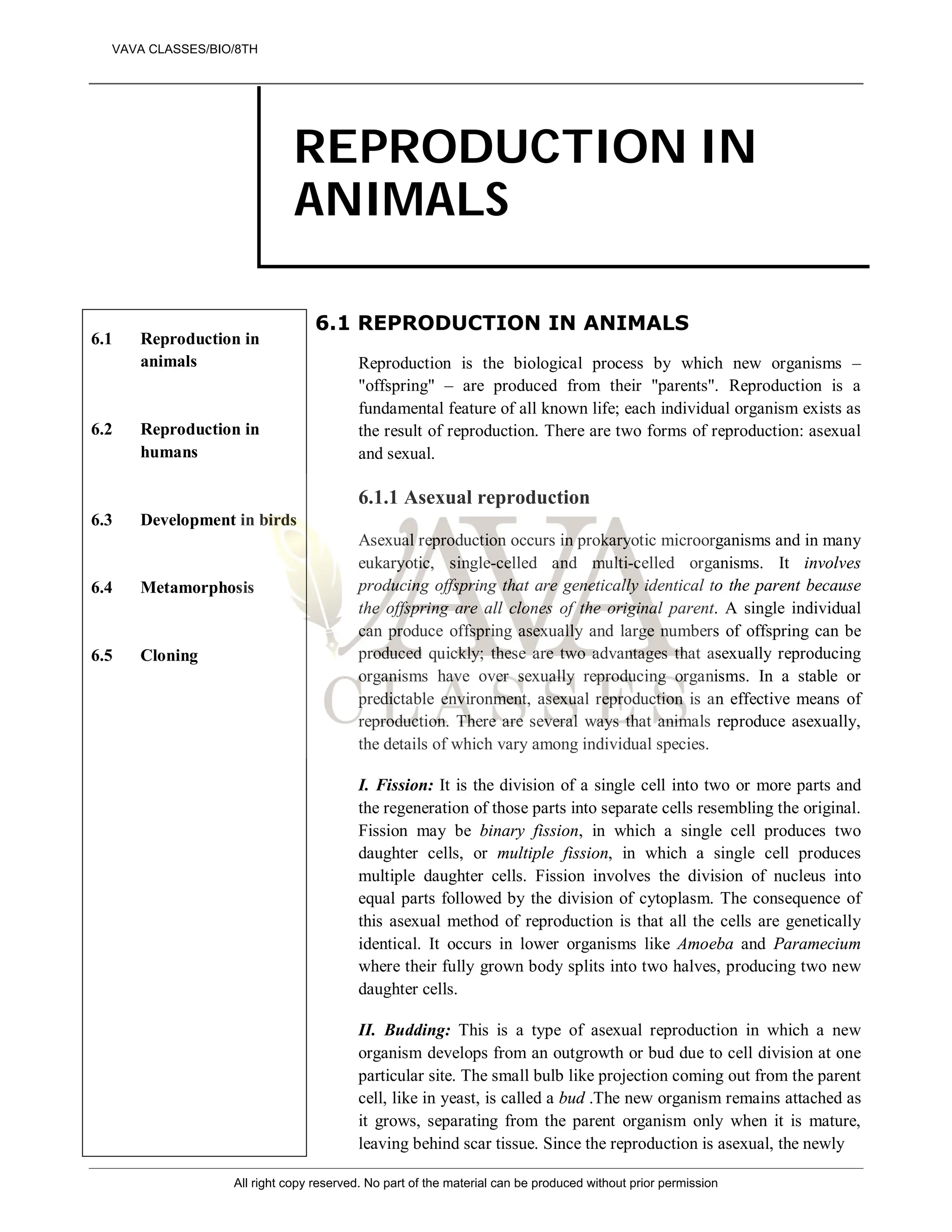 Class 8 reproduction in animals Study material pdf | PDF