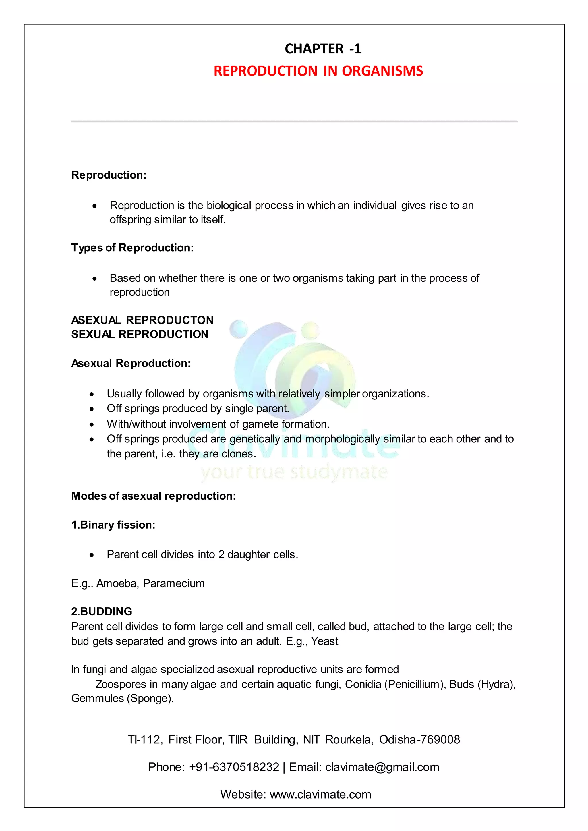 Chapter - 1 Class-12 Reproduction in organisms. | DOCX
