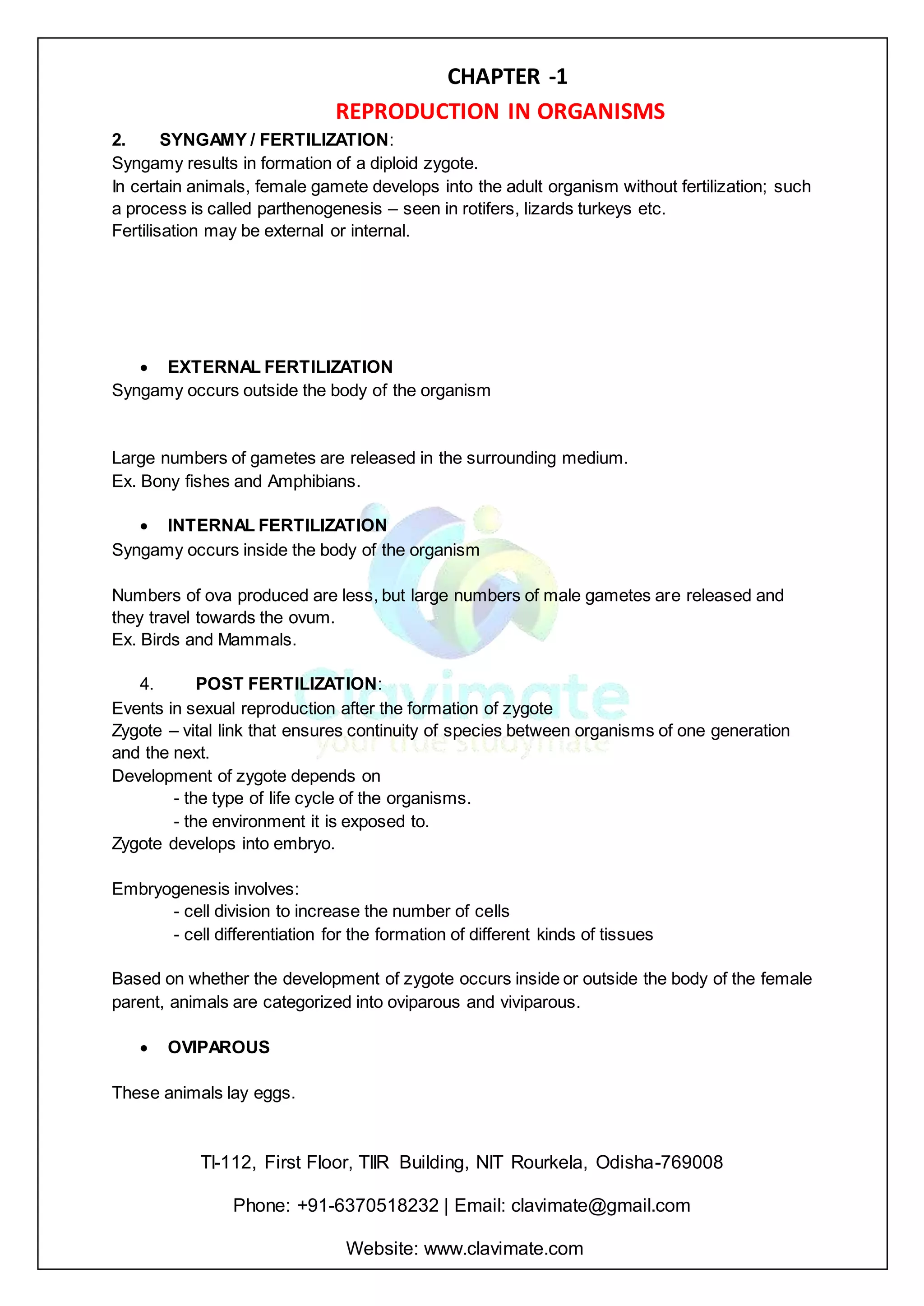 Chapter - 1 Class-12 Reproduction in organisms. | DOCX