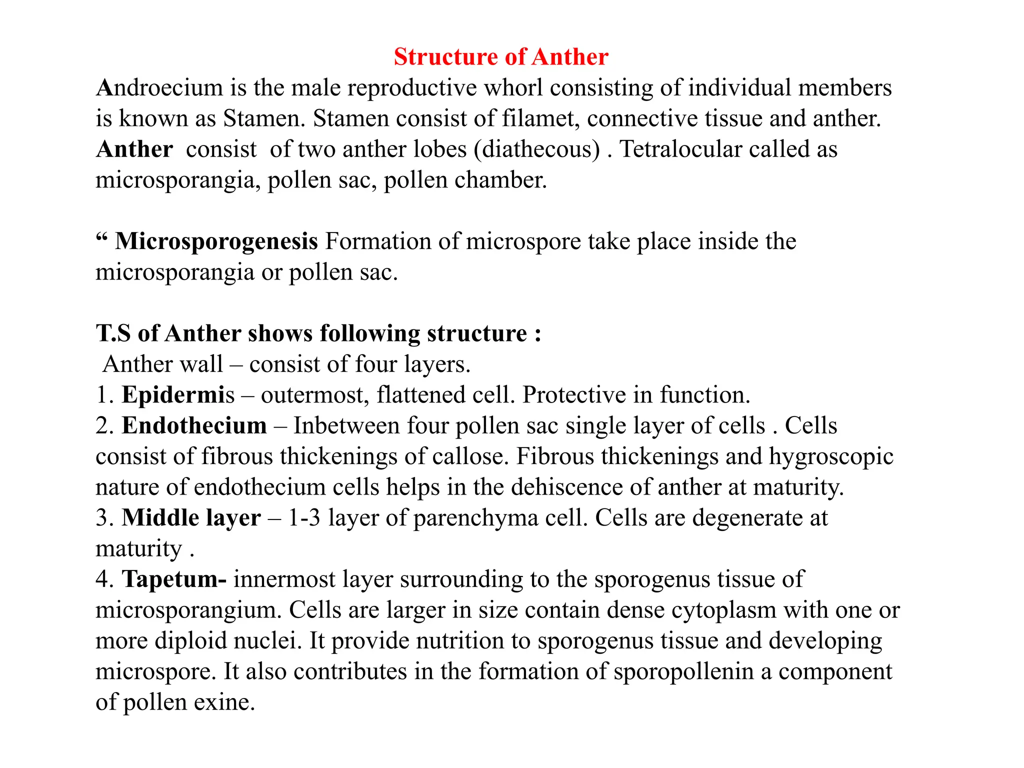 Structure of anther, study of process of Microsporogenesis. | PPTX