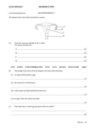 Reproduction in Animals Revision Questions | PDF