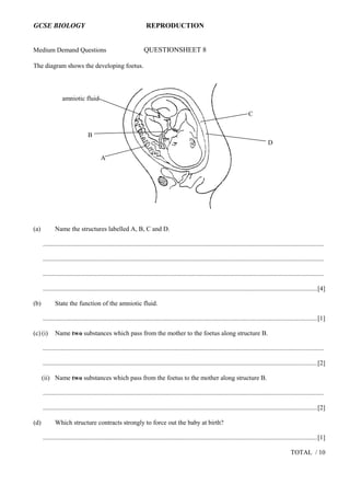 Reproduction in Animals Revision Questions | PDF