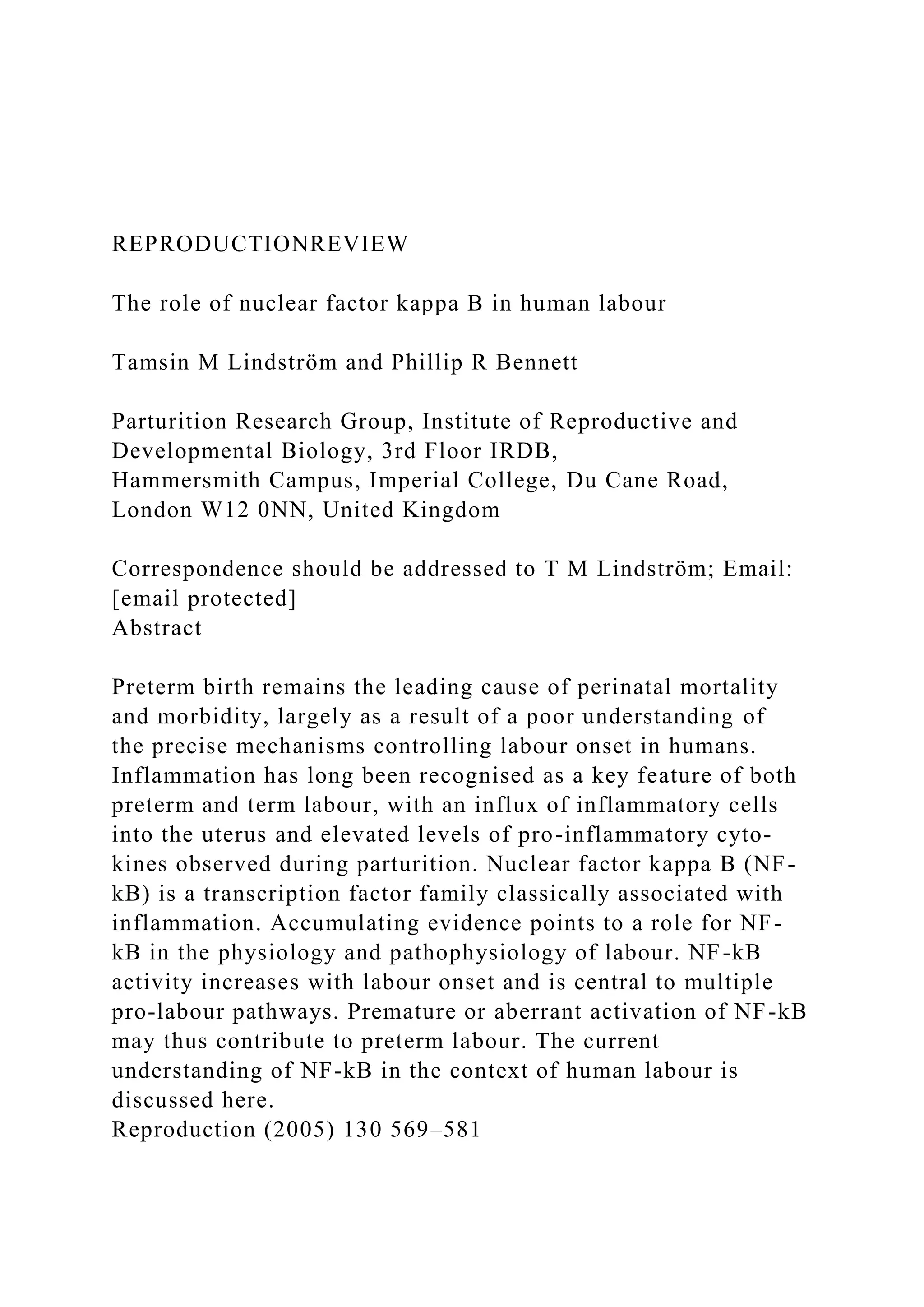 REPRODUCTIONREVIEWThe role of nuclear factor kappa B in hu.docx