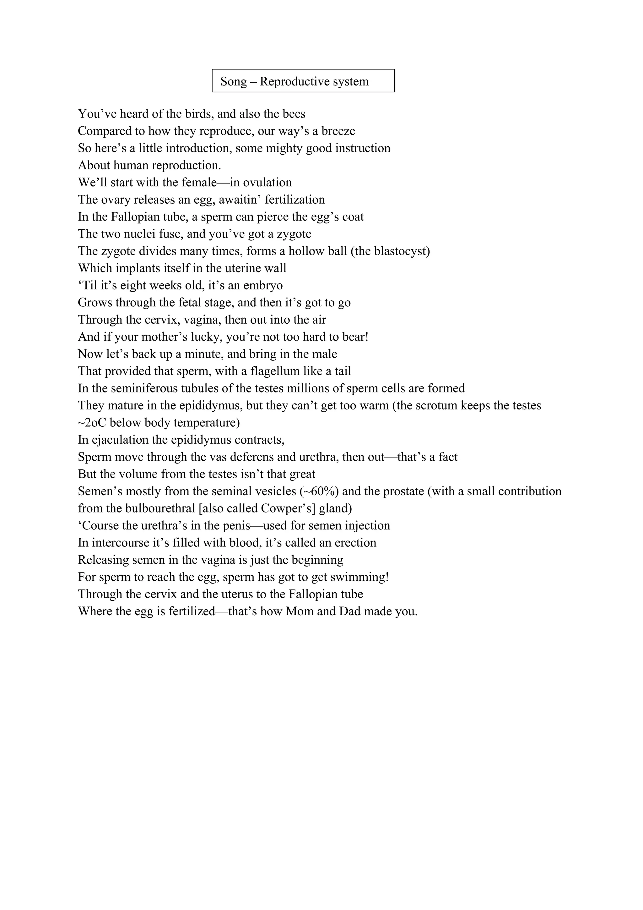 Reproduction system song | PDF