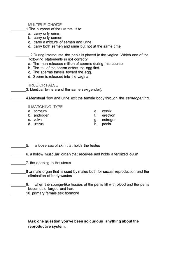 REPRODUCTIVE SYSTEM QUIZ | DOCX