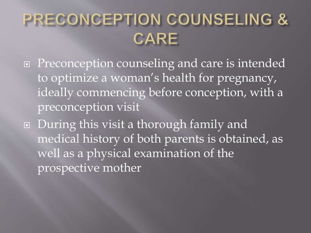 PRECONCEPTION COUNSELING | PPTX | Pregnancy | Reproductive Health