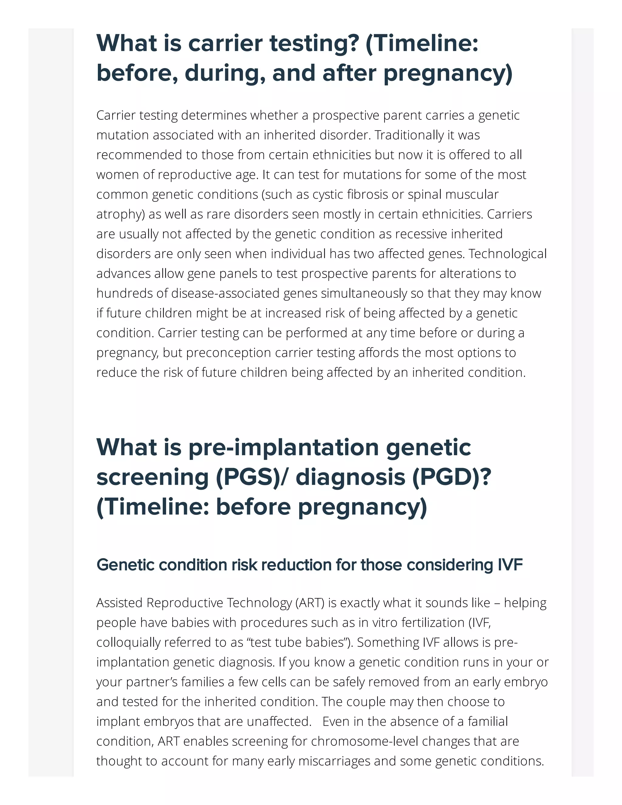 Reproductive Genetics: Introduction to Genetic Testing Options | PDF