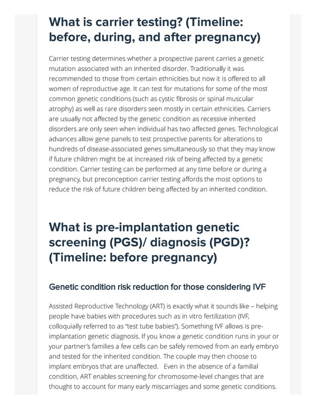 Reproductive Genetics: Introduction to Genetic Testing Options | PDF