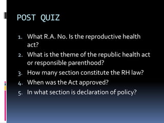 Reproductive health act and responsible parethood | PPTX