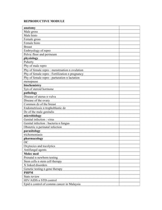 Reproductive module list | DOC