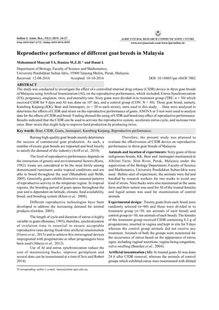 Reproductive performance of different goat breeds in Malaysia | PDF