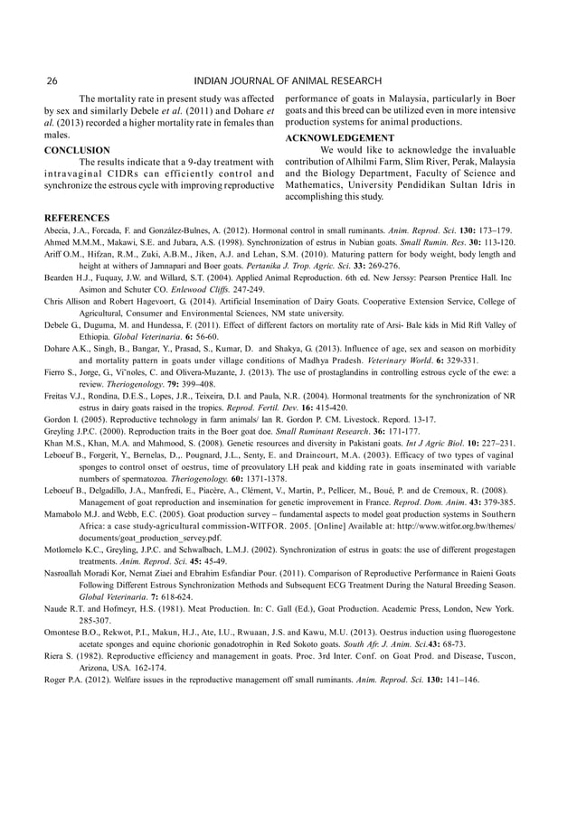 Reproductive performance of different goat breeds in Malaysia | PDF