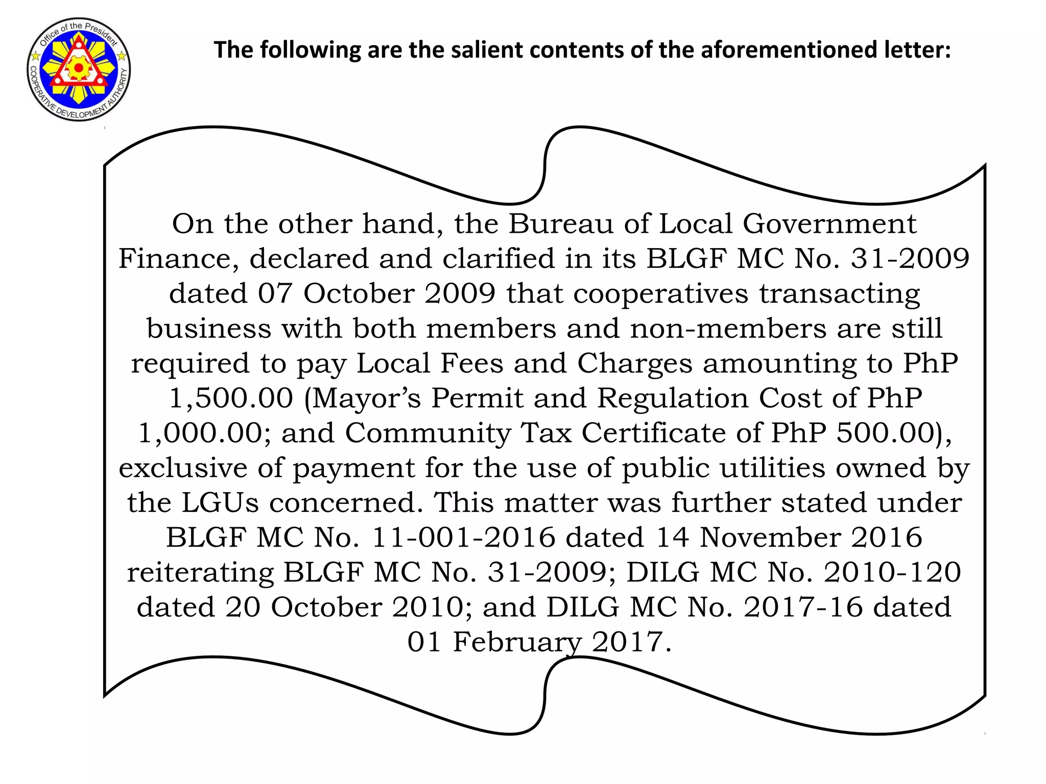 Exemption of Cooperatives from the payment of local taxes, fees, and ...