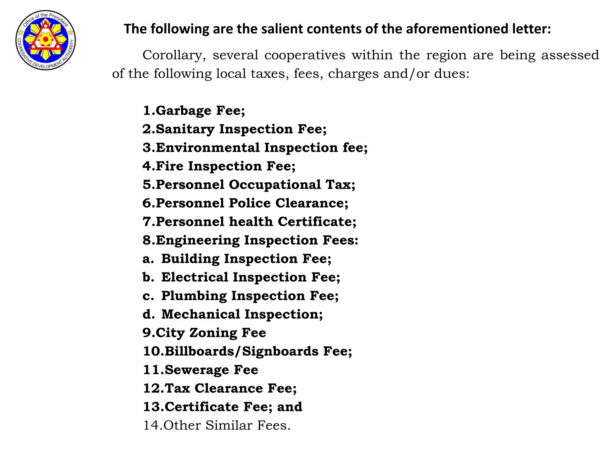 Exemption of Cooperatives from the payment of local taxes, fees, and ...