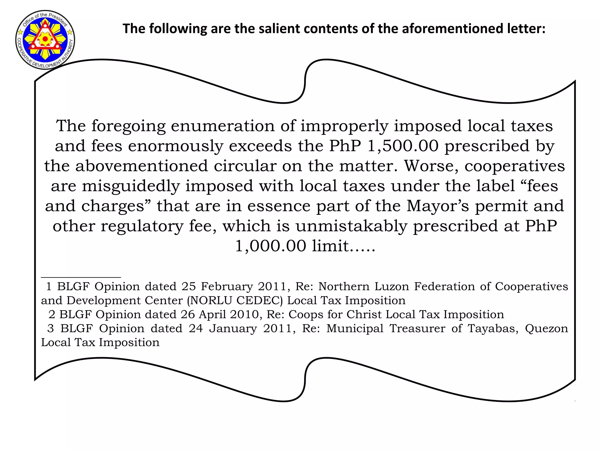 Exemption of Cooperatives from the payment of local taxes, fees, and ...