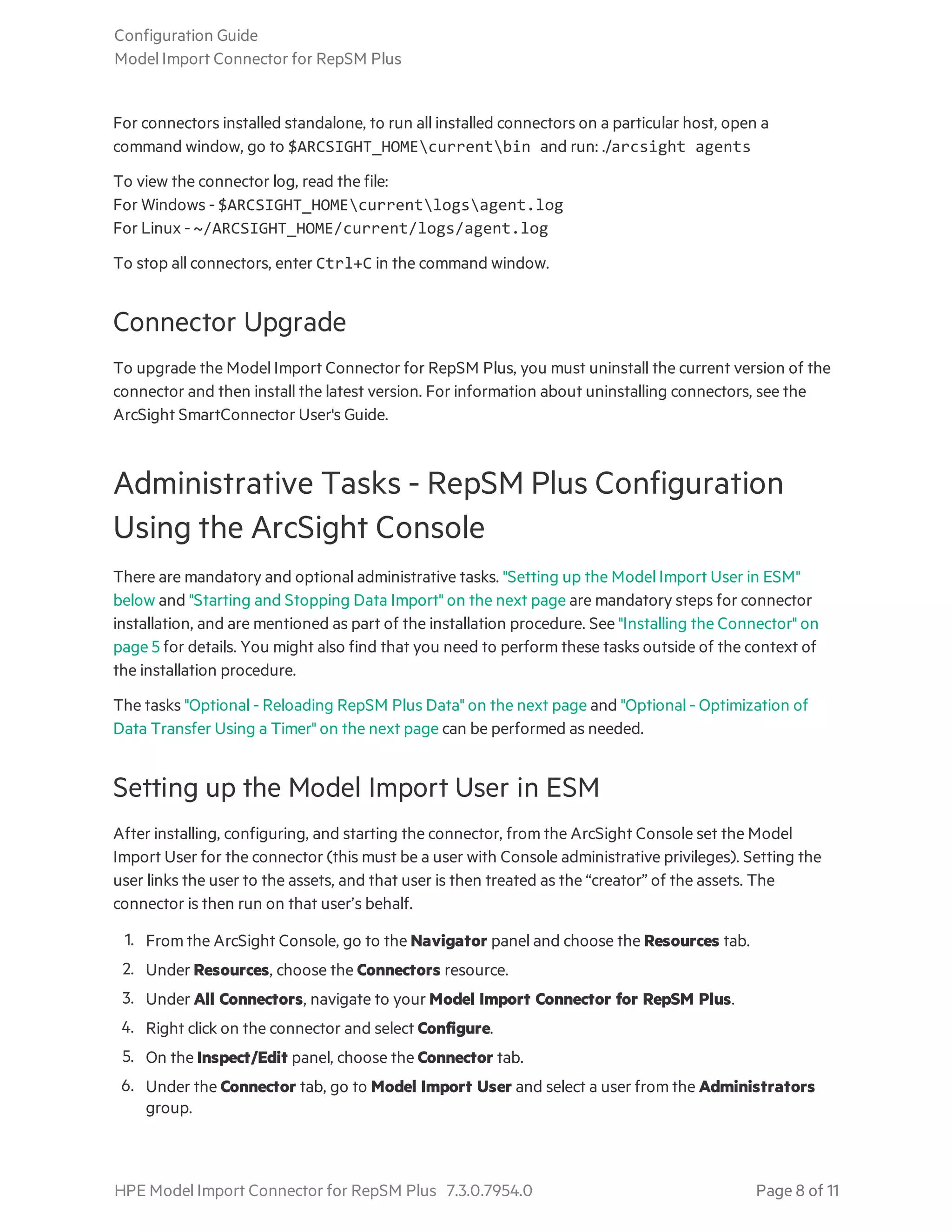 HPE ArcSight RepSM Plus Model Import Connector Config Guide | PDF