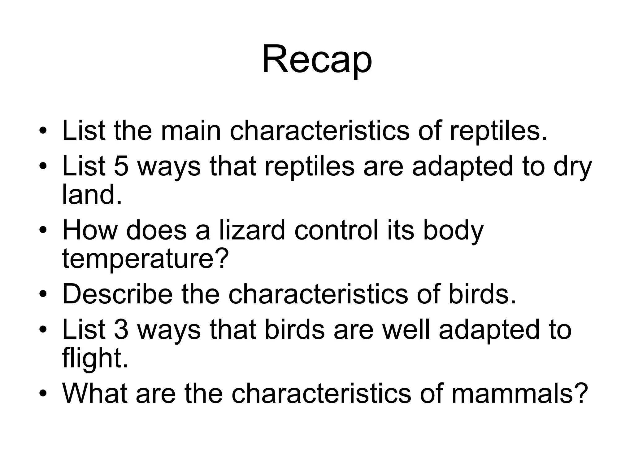 Reptiles Birds Mammals | PPT