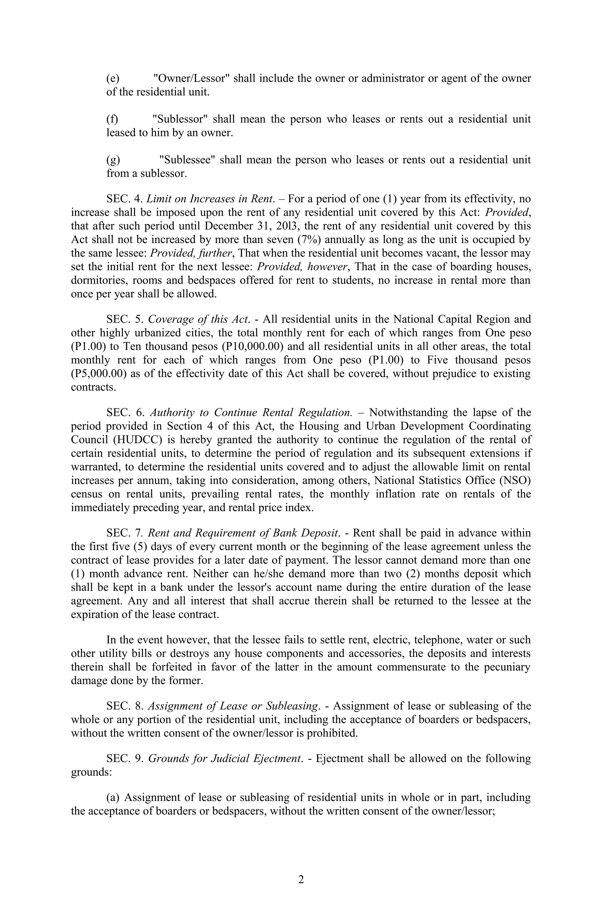 Republic act-no-9653-rent-control-act-2009 | PDF