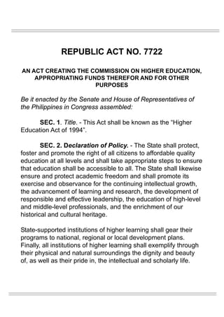Republic act 7722 | PDF