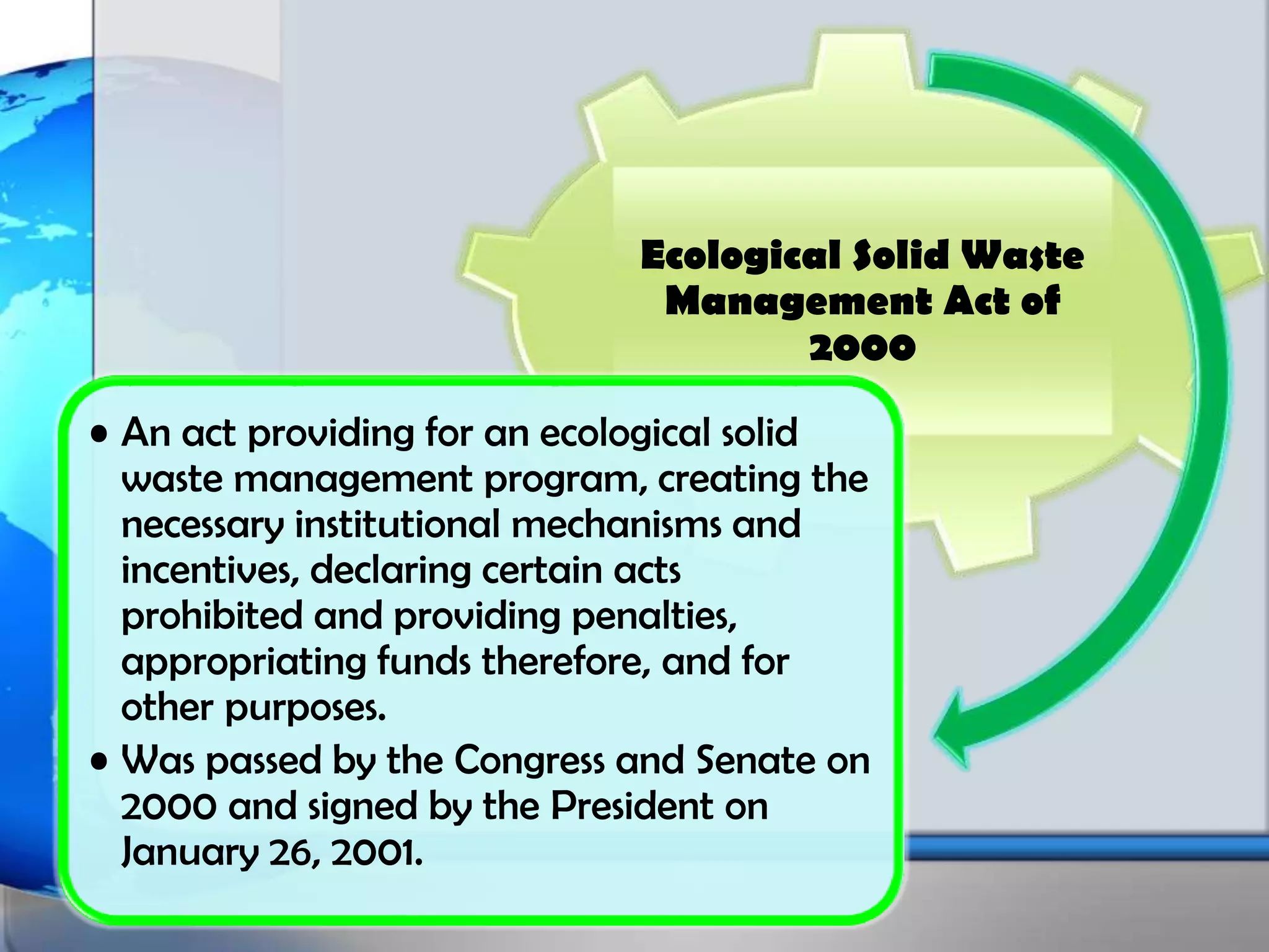 Republic act no. 9003(Ecological Solid Waste Management act of 2000) | PPTX