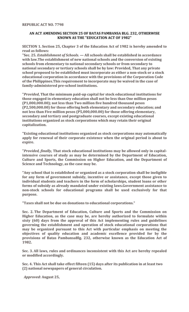 Republic act no. 7798 amending sec. 25 of bp 232 | DOCX