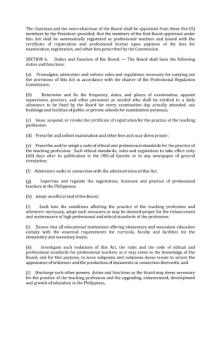 Republic act no. 7836 regulating practice of teaching | DOCX
