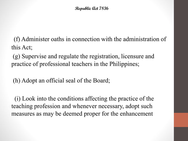 Republic Act No. 7836 | PPTX | Professional School | Postgraduate Education