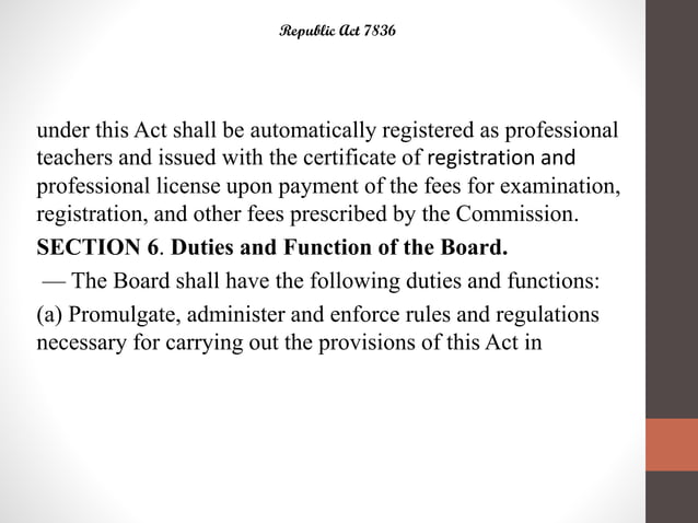 Republic Act No. 7836 | PPTX | Professional School | Postgraduate Education
