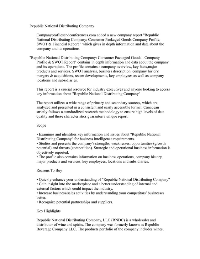 Republic national distributing company | PDF