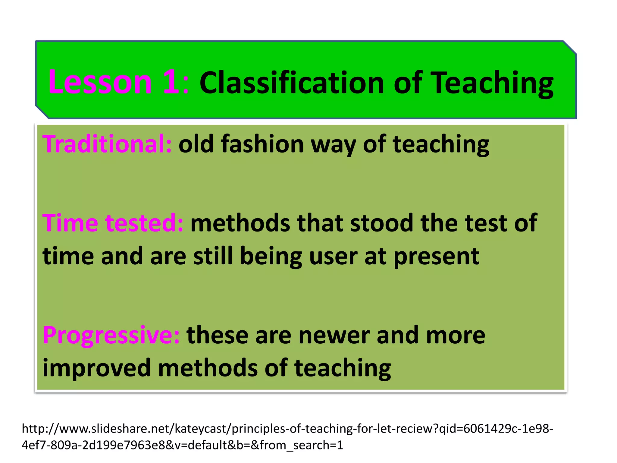 Module 4: Teaching Methodologies Lesson 1: Classification of a Teaching ...