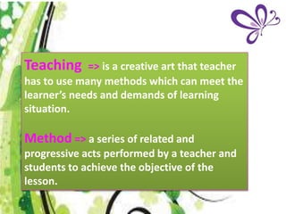Module 4: Teaching Methodologies Lesson 1: Classification of a Teaching Methods Lesson 2 ...