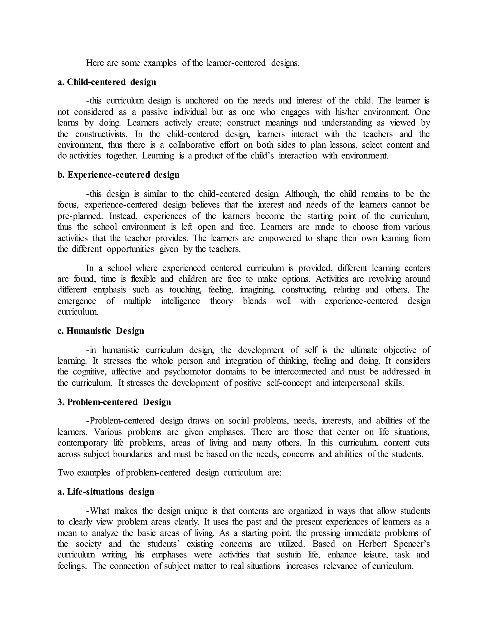 Curriculum Development: Curriculuim Design Models | DOCX