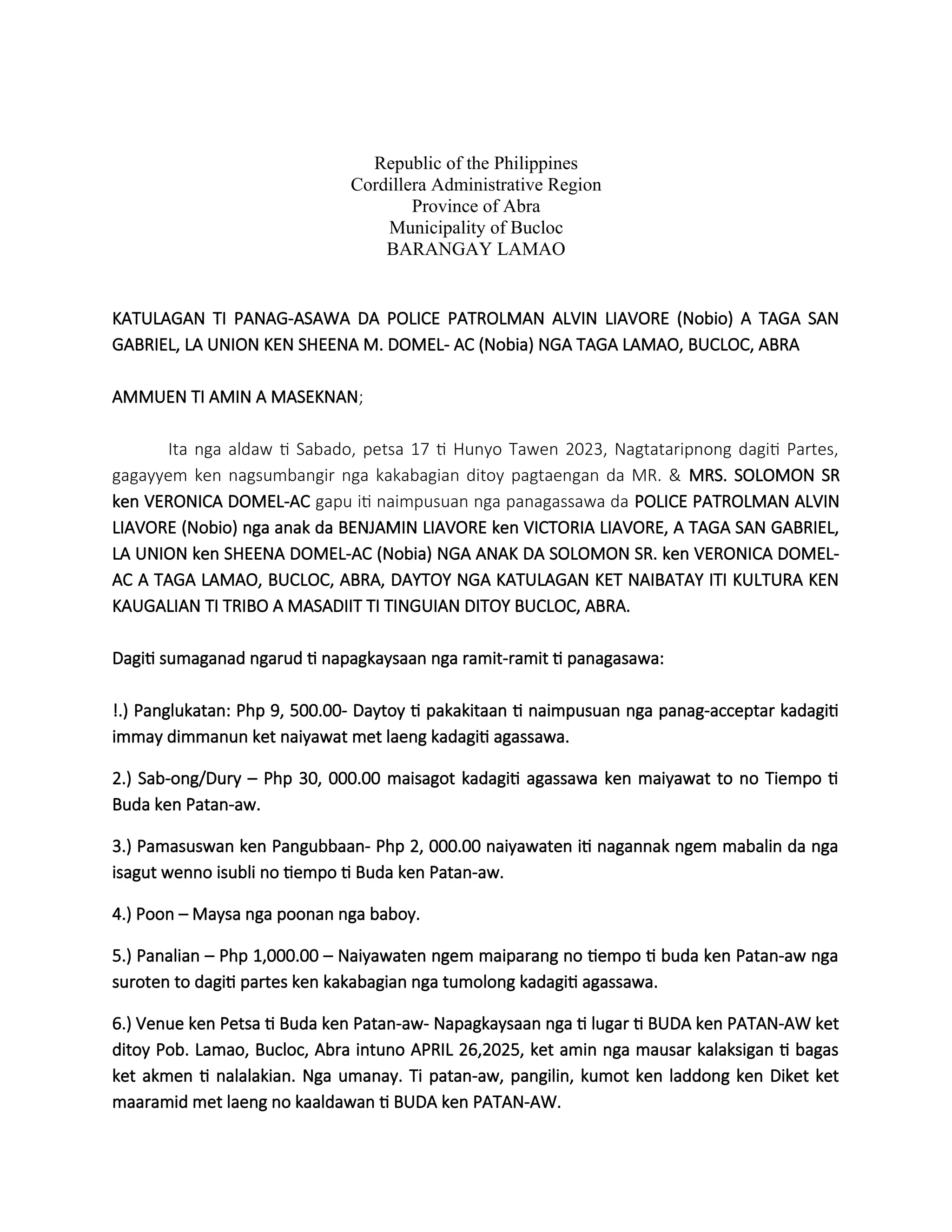 Republic of the Philippines.docx kasuratan ti panag-asawa | DOCX