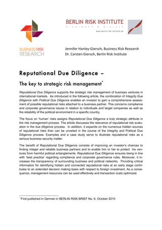 Reputational Due Diligence - The key to strategic risk management | PDF ...