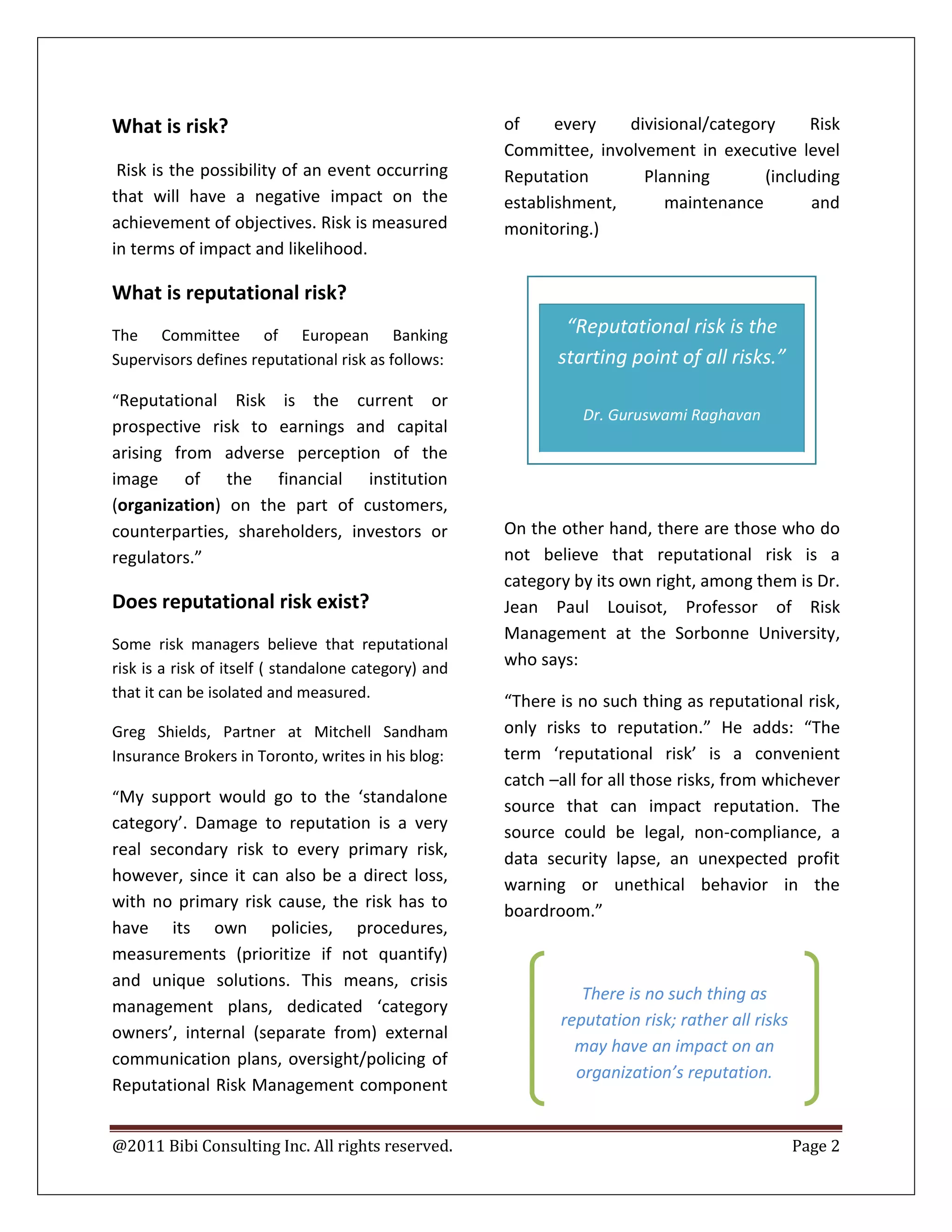 Reputational risk article | PDF