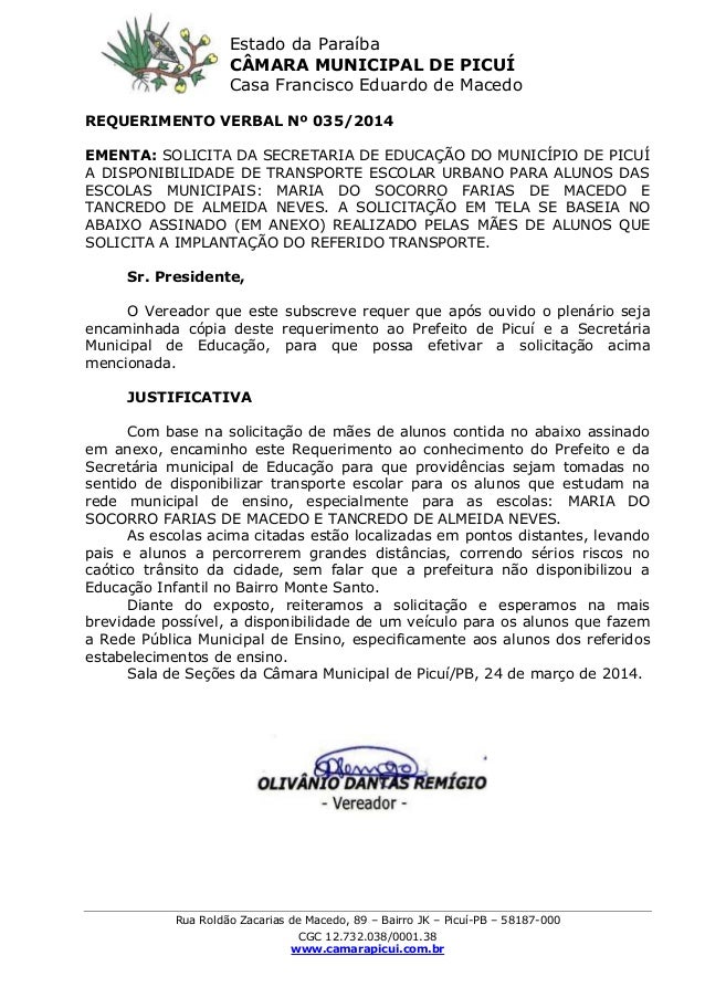REQUERIMENTO VERBAL 035-2014-OLIVÂNIO-TRANSPORTE ESCOLAR