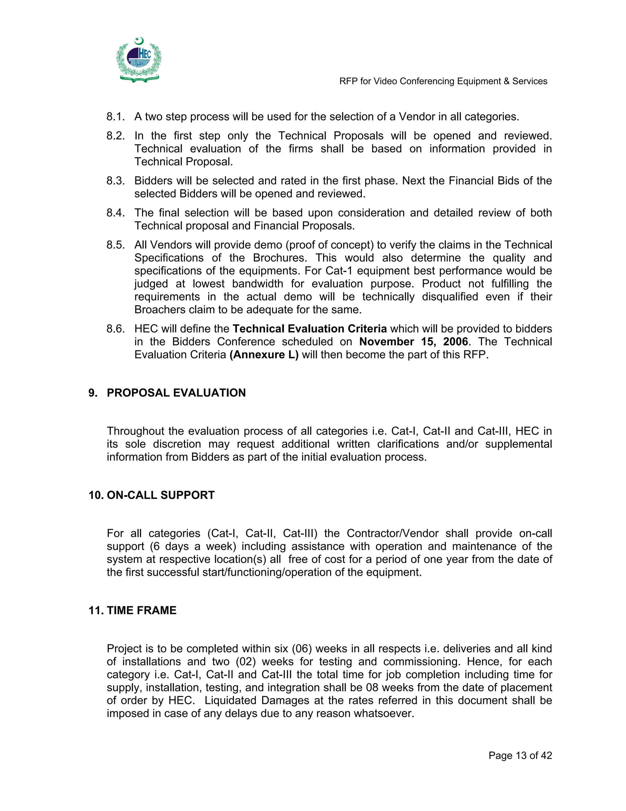 Request for Proposal (RFP) For Video Conferencing Equipment | PDF