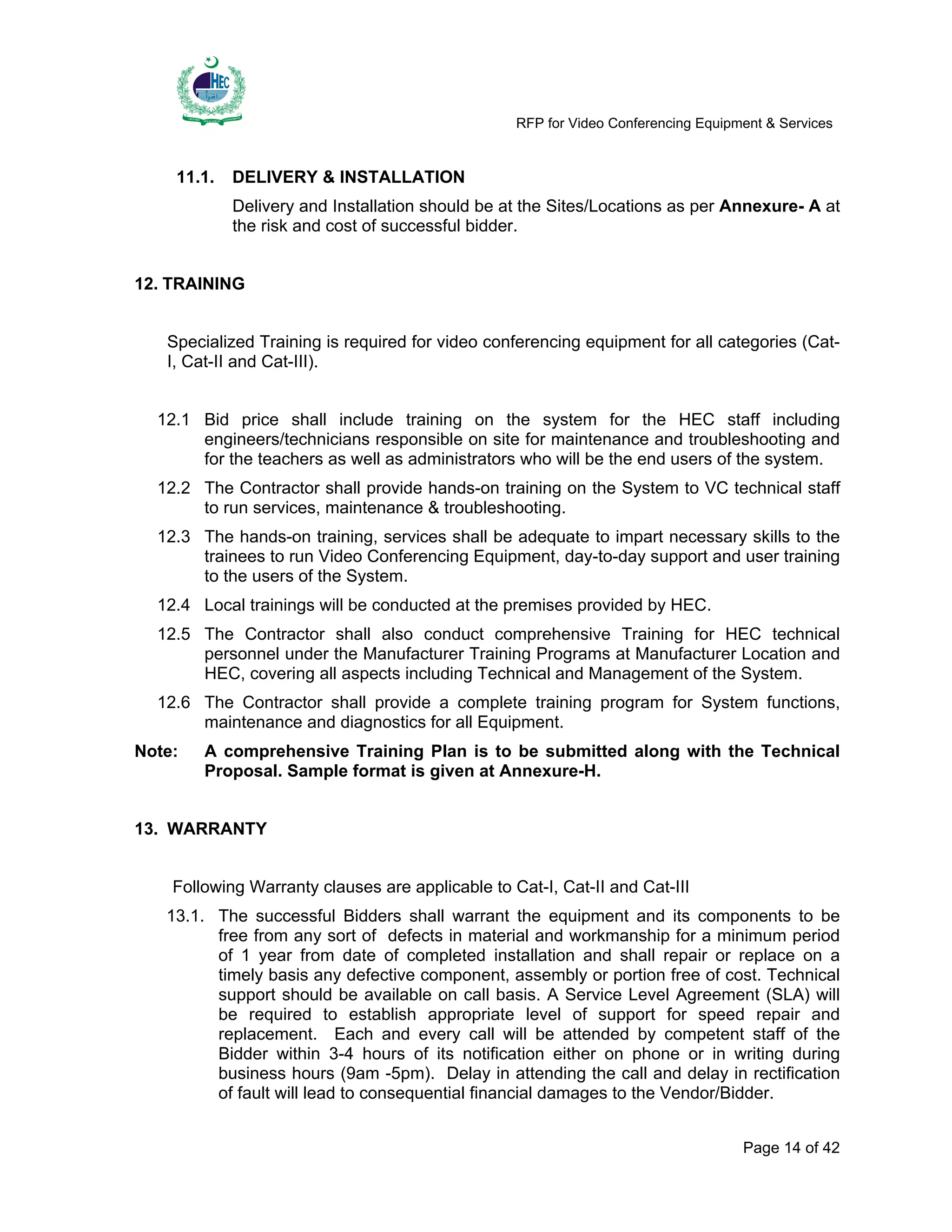Request for Proposal (RFP) For Video Conferencing Equipment | PDF