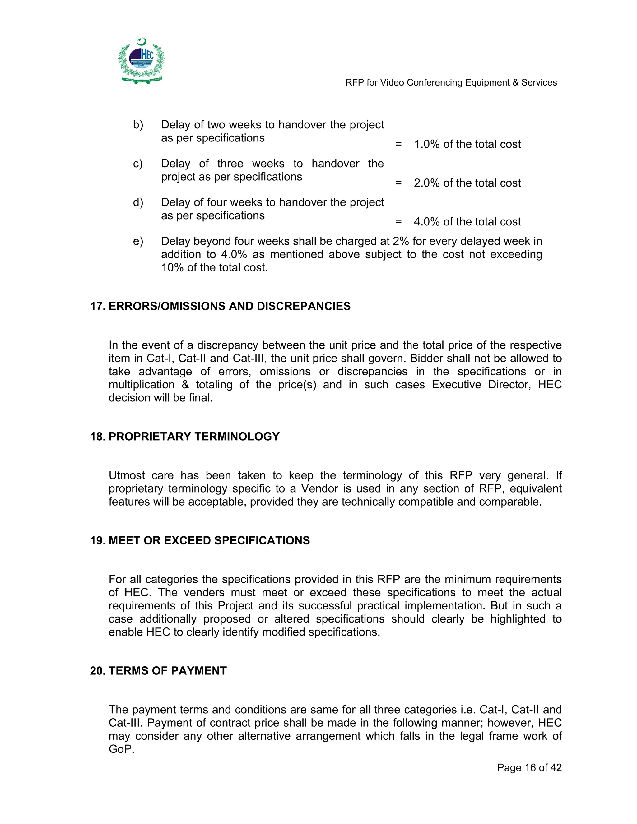 Request for Proposal (RFP) For Video Conferencing Equipment | PDF