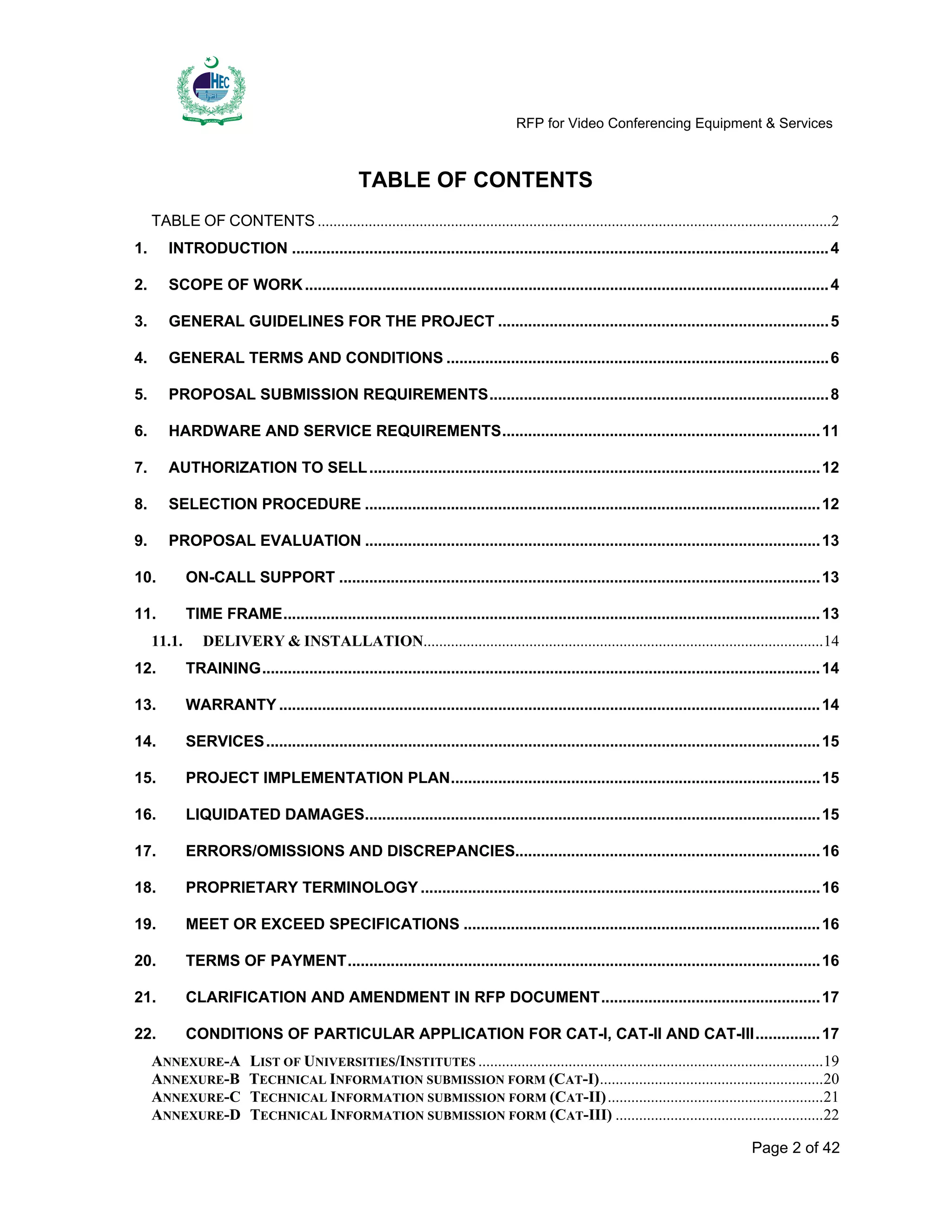 Request for Proposal (RFP) For Video Conferencing Equipment | PDF