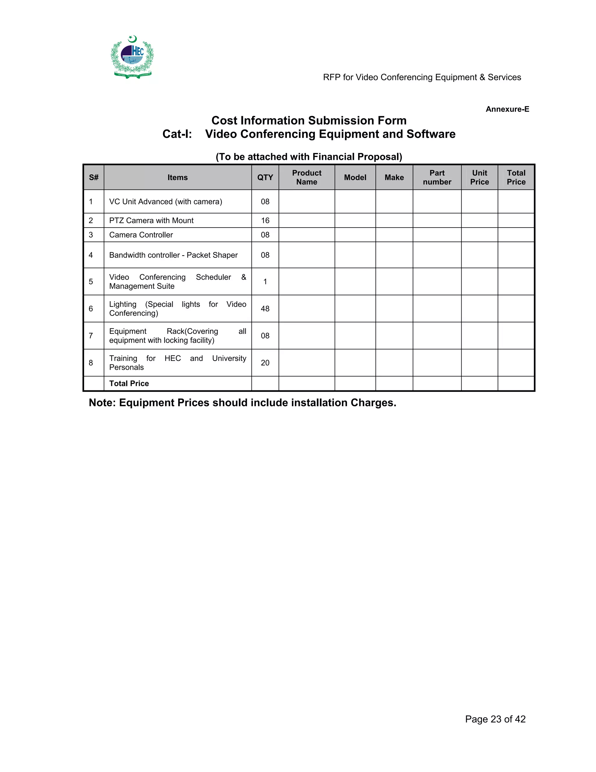 Request for Proposal (RFP) For Video Conferencing Equipment | PDF