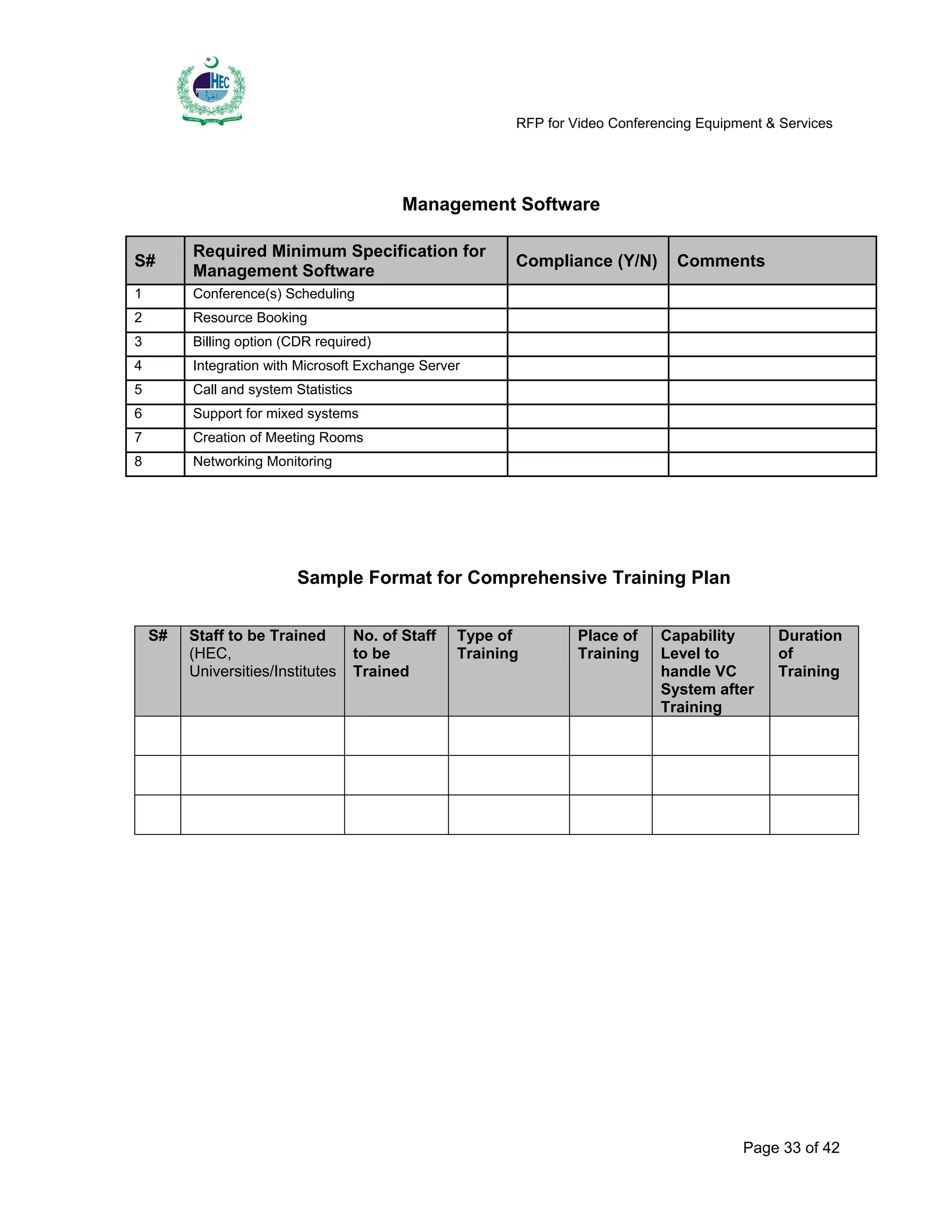 Request for Proposal (RFP) For Video Conferencing Equipment | PDF