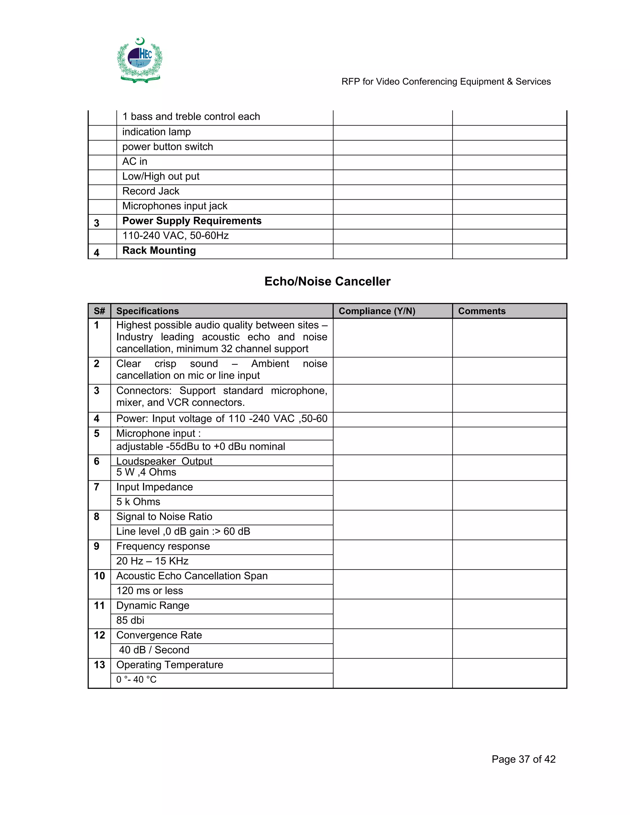 Request for Proposal (RFP) For Video Conferencing Equipment | PDF
