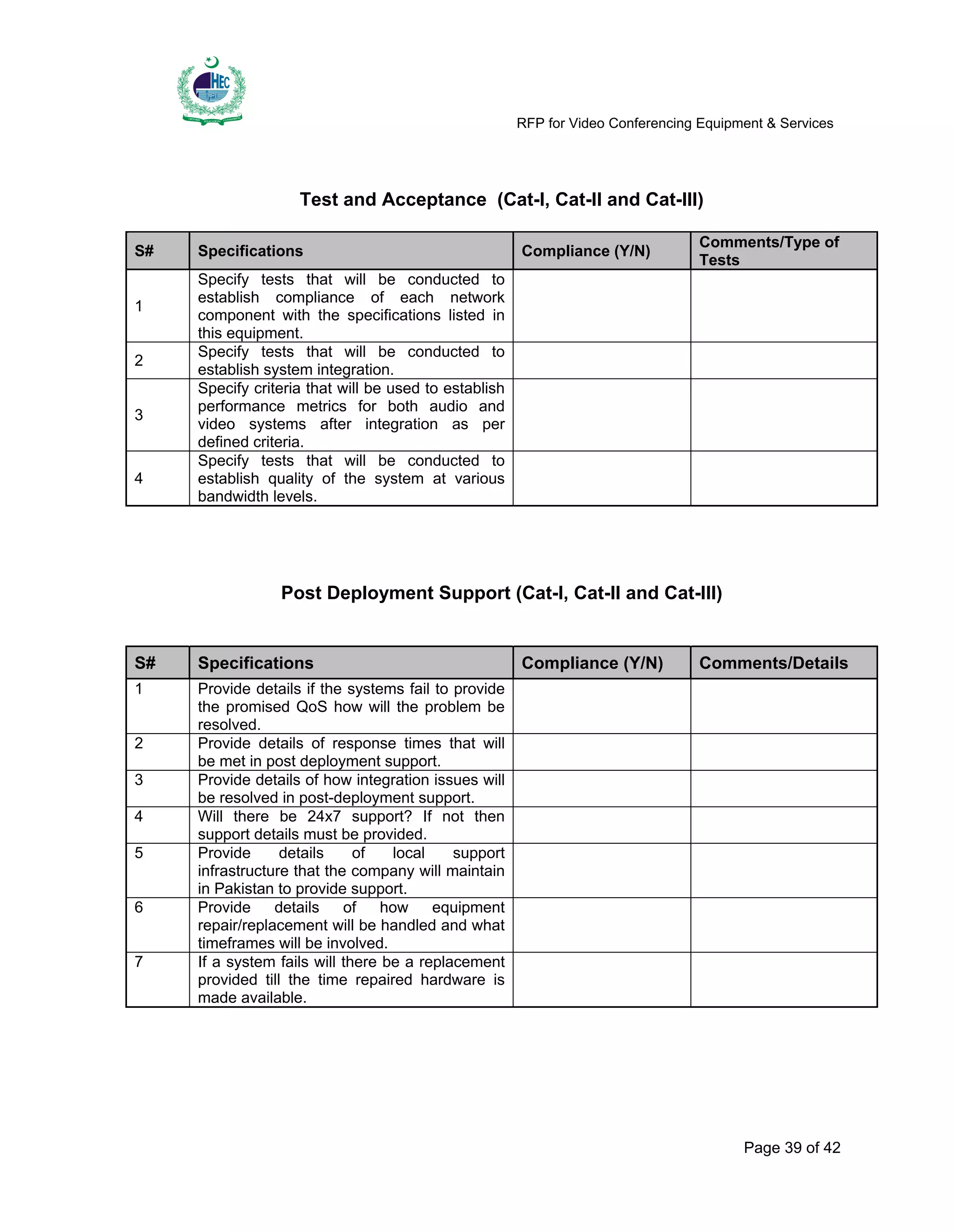 Request for Proposal (RFP) For Video Conferencing Equipment | PDF