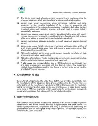 Request for Proposal (RFP) For Video Conferencing Equipment | PDF