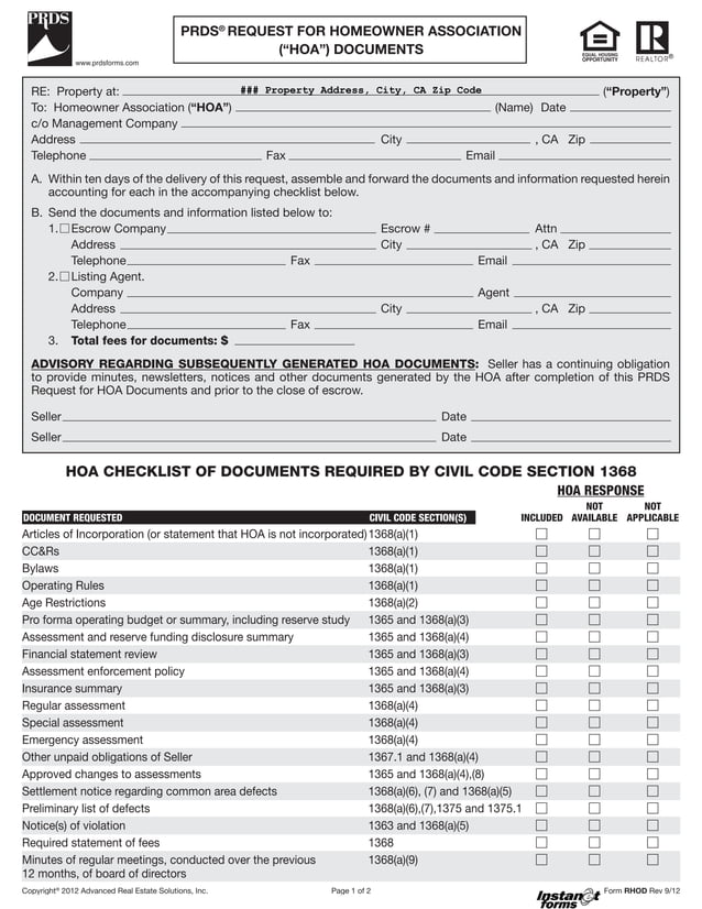 Request for homeowners association documents (rhod) | PDF
